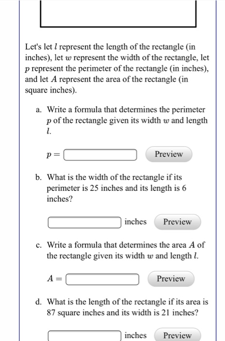 Solved Let's let l represent the length of the rectangle (in | Chegg.com