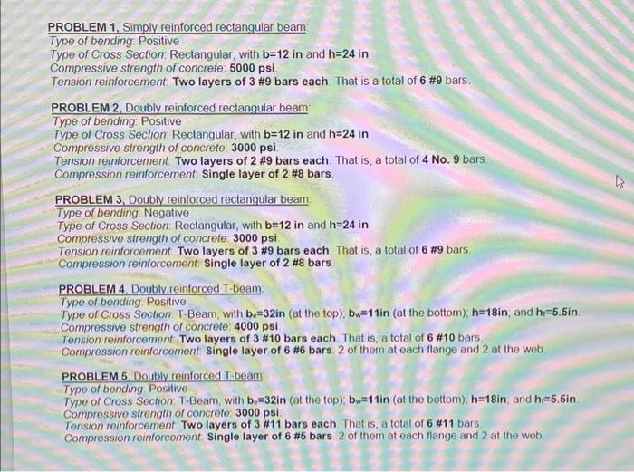 Solved PROBLEM 1, Simply reinforced rectangular beam Type of | Chegg.com