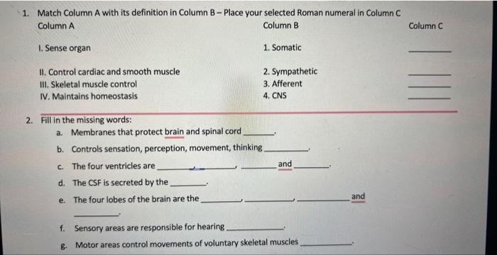 Solved 1. Match Column A with its definition in Column B - | Chegg.com