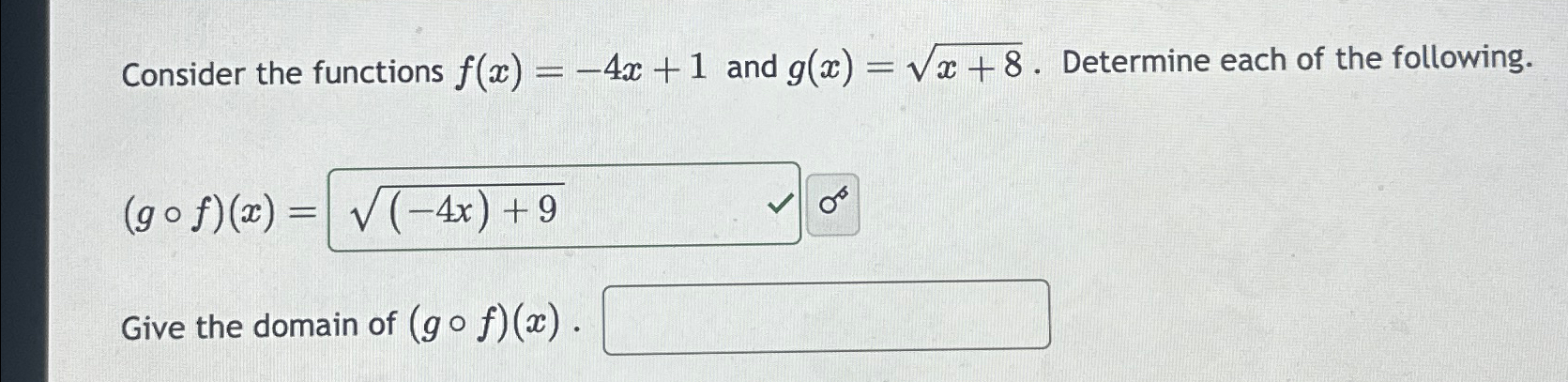 Solved Consider the functions f(x)=-4x+1 ﻿and g(x)=x+82. | Chegg.com