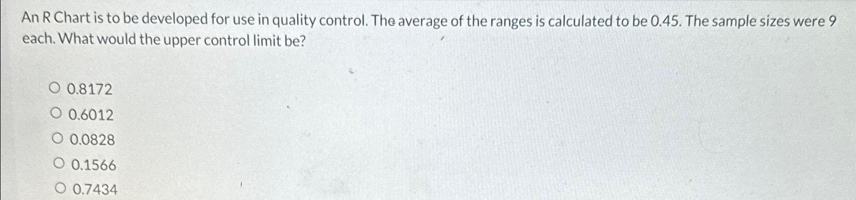 Solved An R Chart is to be developed for use in quality | Chegg.com