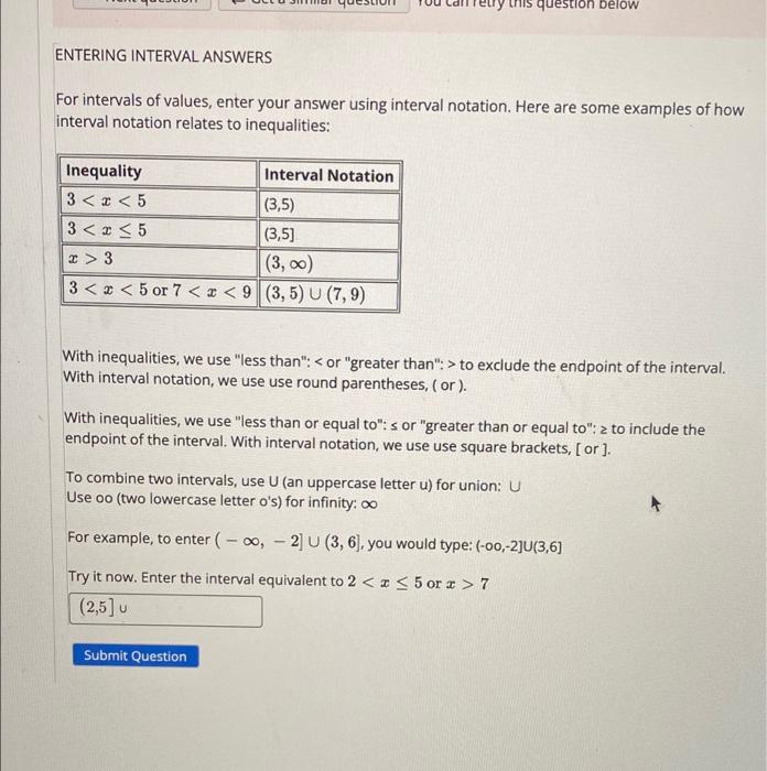 Solved his question below ENTERING INTERVAL ANSWERS For | Chegg.com