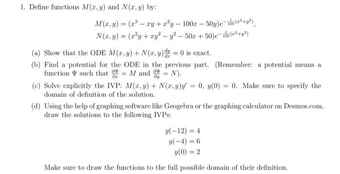 Solved 1. Define functions M(x,y) and N(x,y) by: M(r, 1) = | Chegg.com