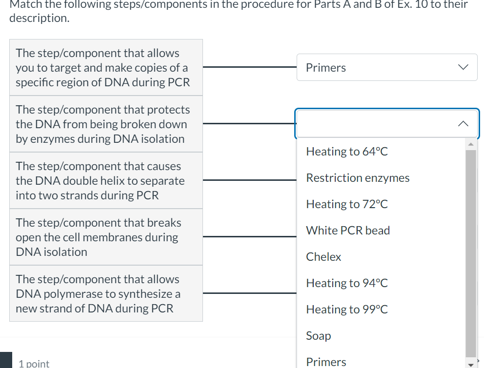 Solved Match the following steps/components in the procedure | Chegg.com