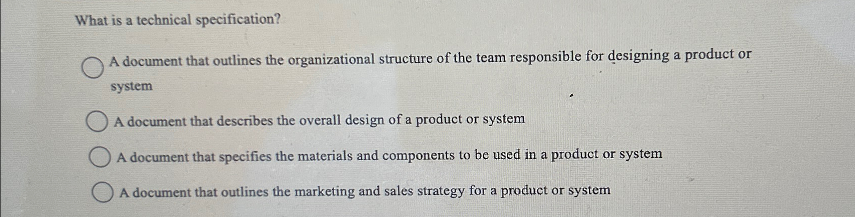 Solved What is a technical specification?A document that | Chegg.com