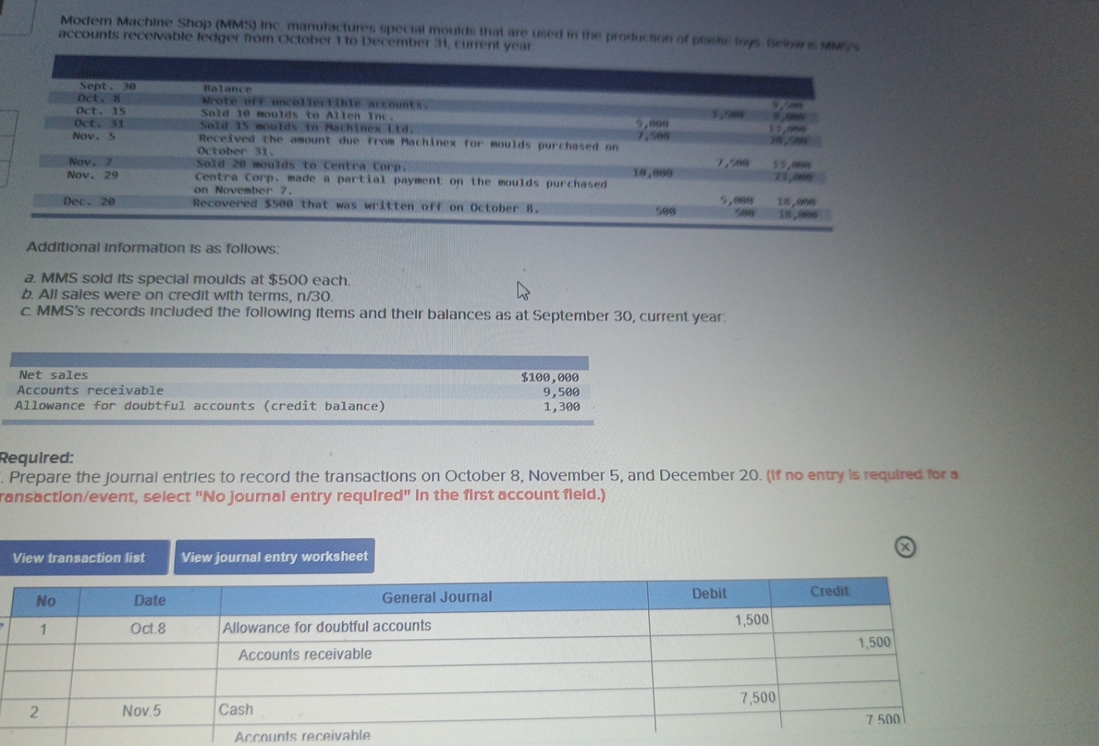 Solved accounts recelvable ledger from October 1 ﻿to | Chegg.com