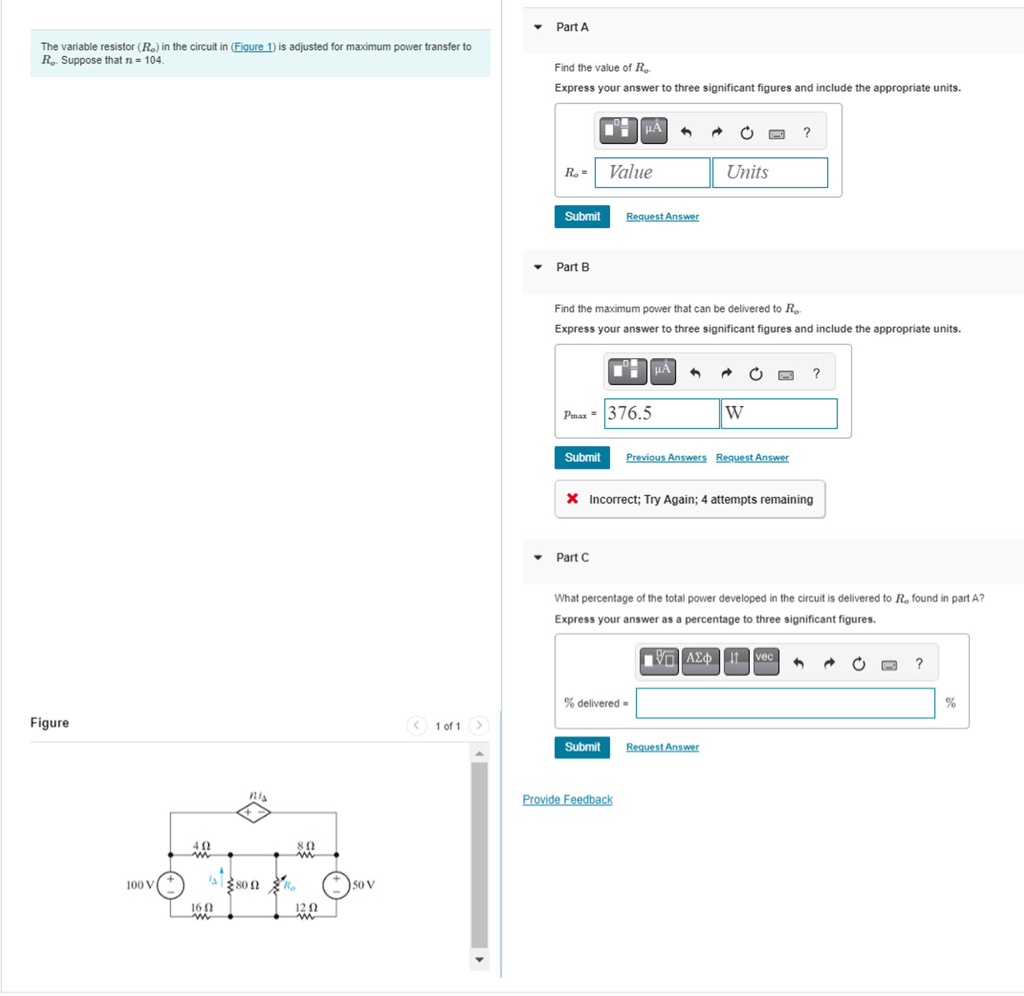 Solved The variable resistor (Ro) ﻿in the circuit in (Figure | Chegg.com