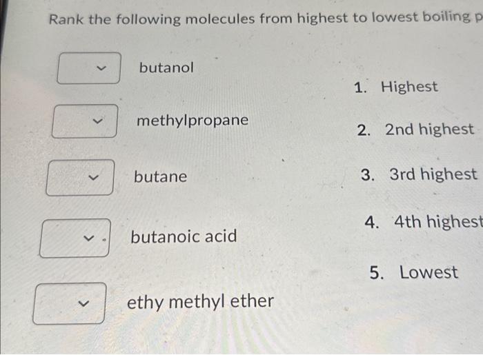 Solved Rank the following molecules from highest to lowest | Chegg.com