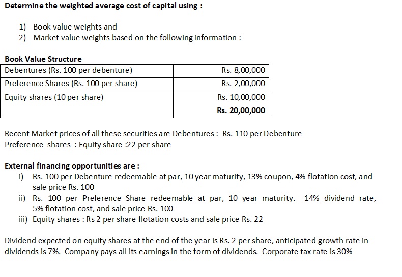 Solved Determine the weighted average cost of capital using | Chegg.com