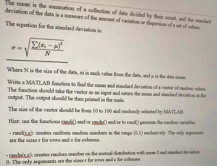 Solved The mean is the summation of a collection of data | Chegg.com
