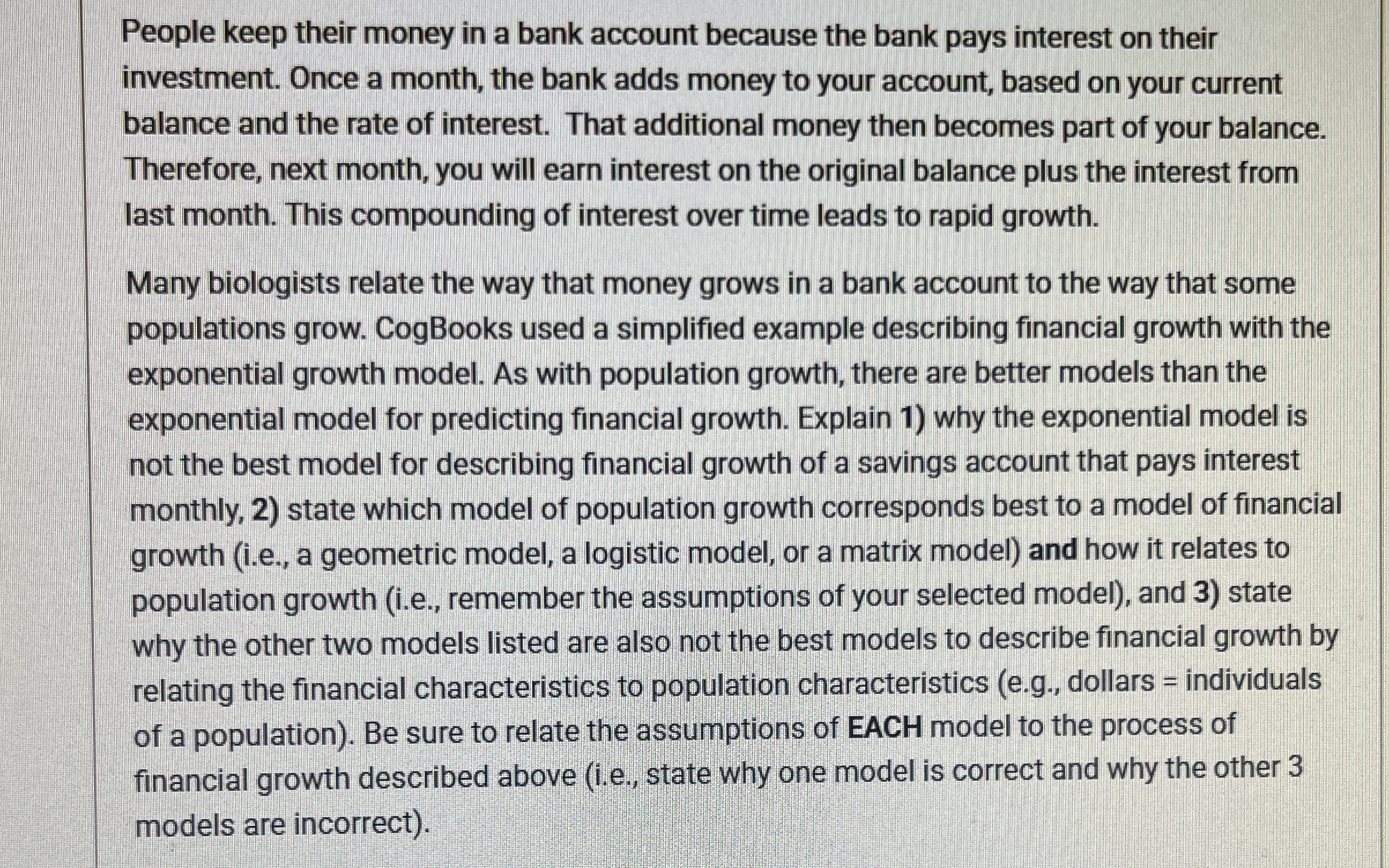 Solved People keep their money in a bank account because the | Chegg.com