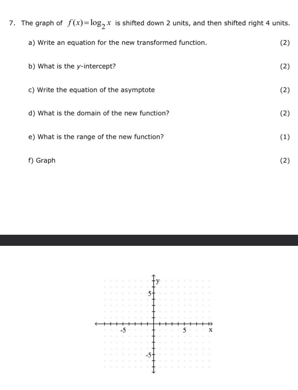 Solved The graph of f(x)=log2x ﻿is shifted down 2 ﻿units, | Chegg.com