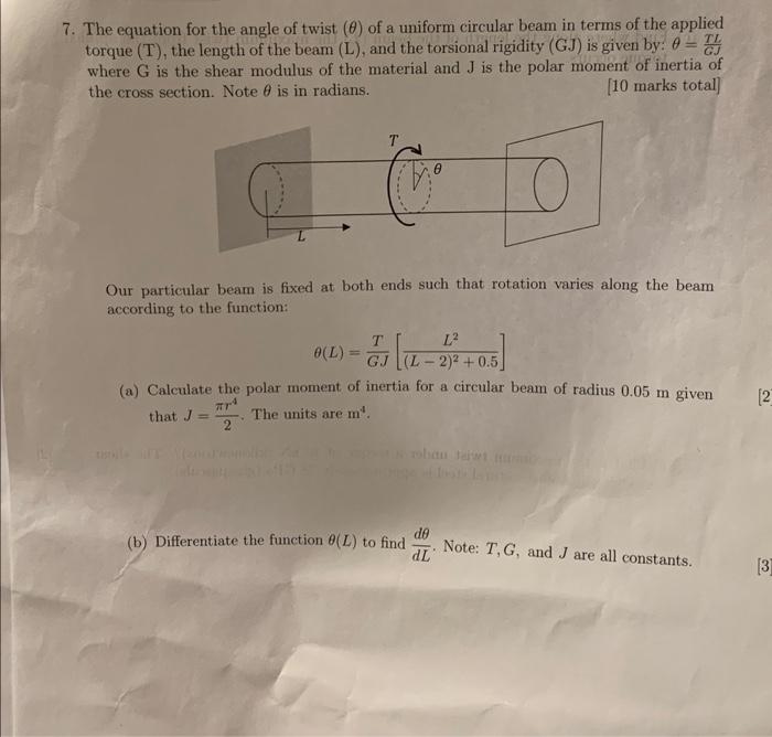 The equation for the angle of twist (θ) of a uniform | Chegg.com
