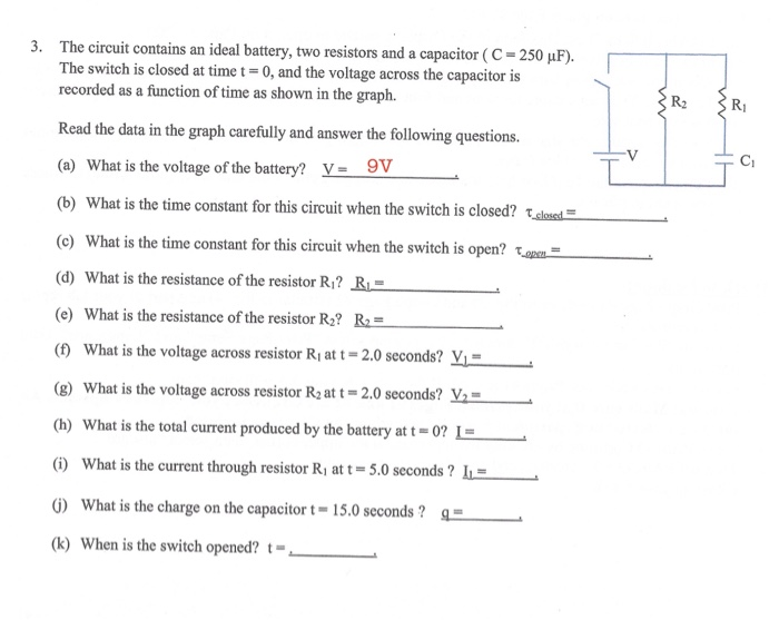 Solved R2 R C 3. The circuit contains an ideal battery, two | Chegg.com
