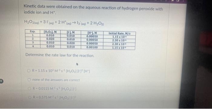 Solved Kinetic data were obtained on the aqueous reaction of | Chegg.com