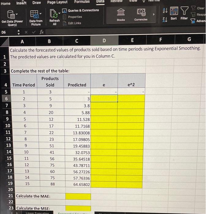 Solved Calculate the forecasted values of products sold | Chegg.com