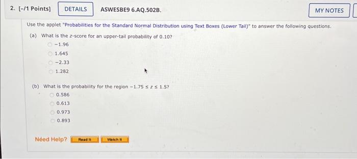 Solved Use the applet "Probabilities for the Standard Normal | Chegg.com