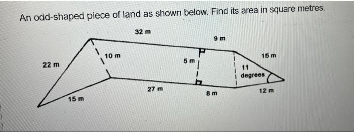 Solved An odd-shaped piece of land as shown below. Find its | Chegg.com