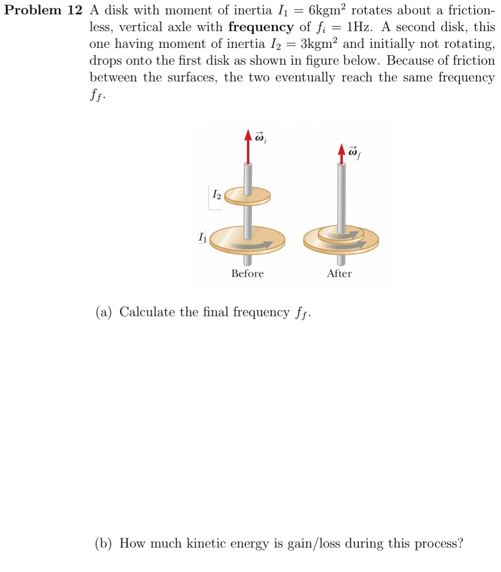 Solved Problem 12 ﻿A disk with moment of inertia I1=6kgm2 | Chegg.com