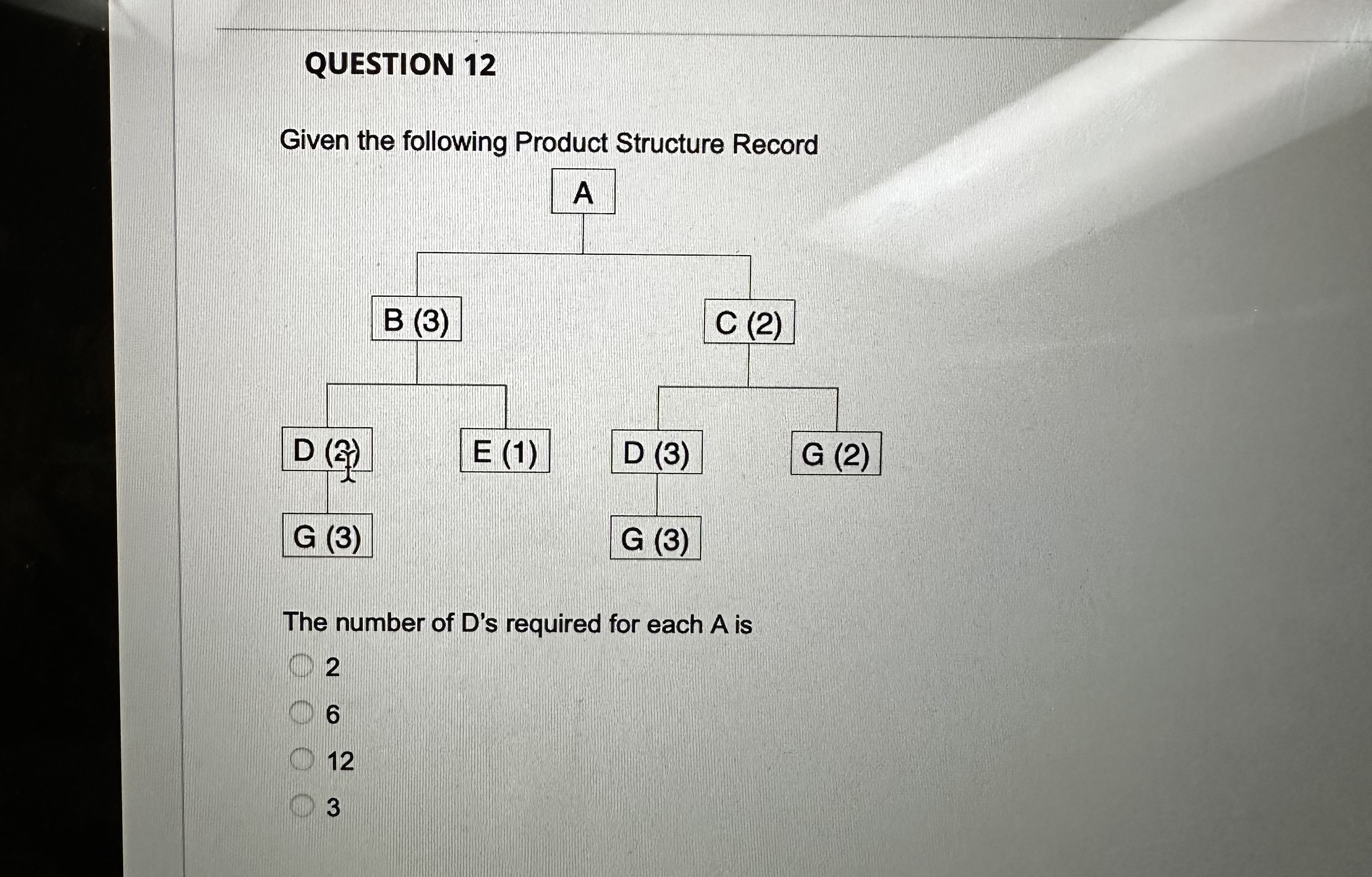 Solved QUESTION 12Given the following Product Structure | Chegg.com