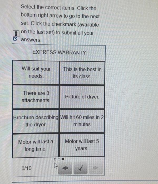 Select the correct items. Click the bottom right | Chegg.com