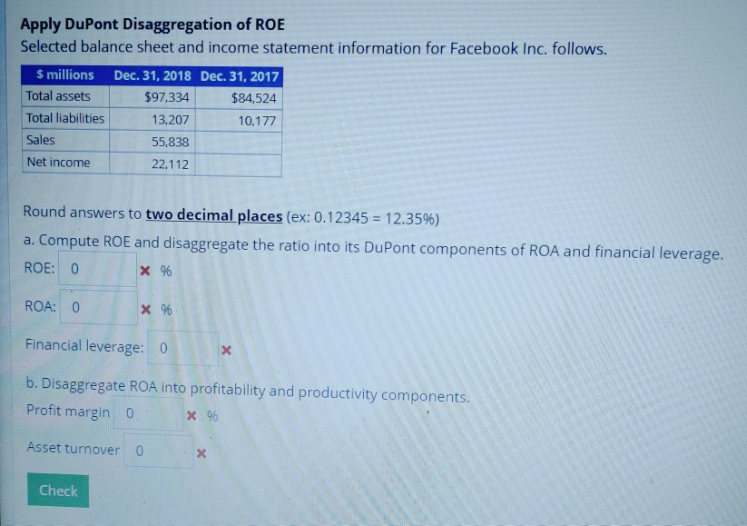 Solved Apply DuPont Disaggregation of ROE Selected balance | Chegg.com