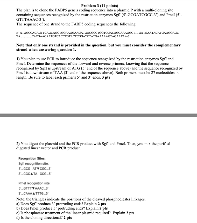 Solved The plan is to clone the FABP5 ﻿gene's coding | Chegg.com