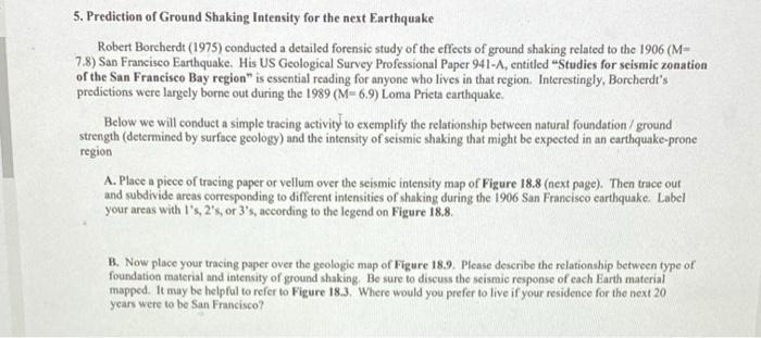 Solved 5. Prediction of Ground Shaking Intensity for the | Chegg.com