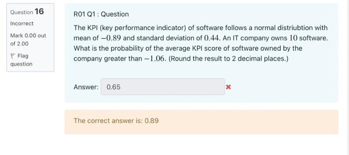 Solved R01 Q1 : Question The KPI (key performance indicator) | Chegg.com