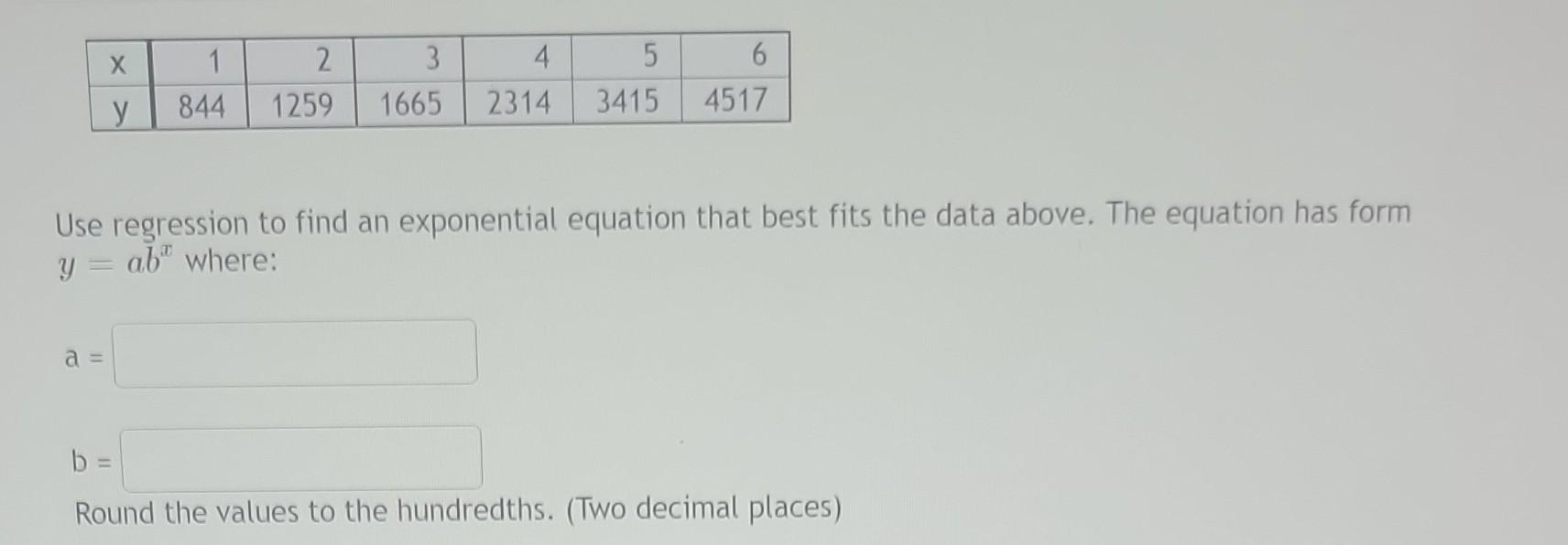 Solved Use regression to find an exponential equation that | Chegg.com