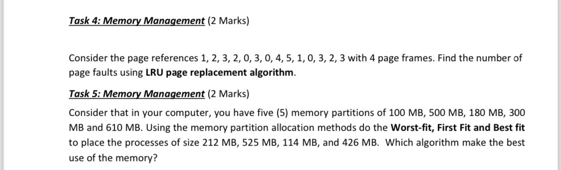 Solved Task 4: Memory Management (2 ﻿Marks)Consider the page | Chegg.com