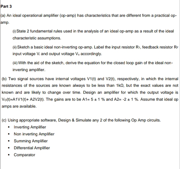 Solved Part 3(a) ﻿An ideal operational amplifier (op-amp) | Chegg.com
