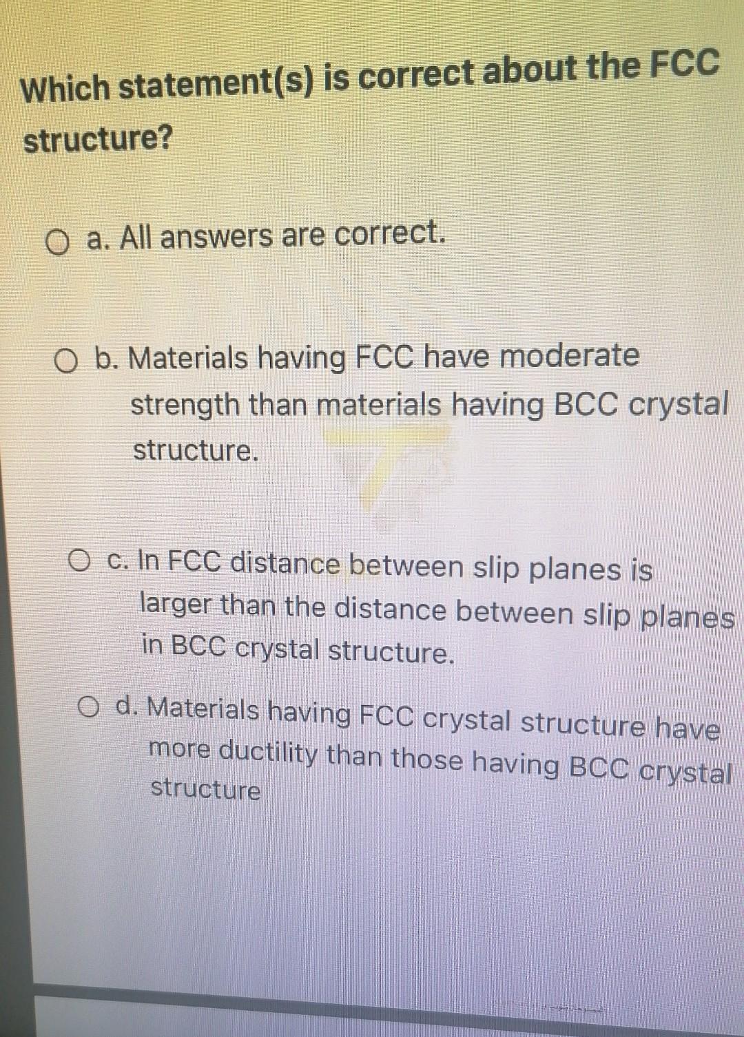 Solved Which statement(s) is correct about the FCC | Chegg.com