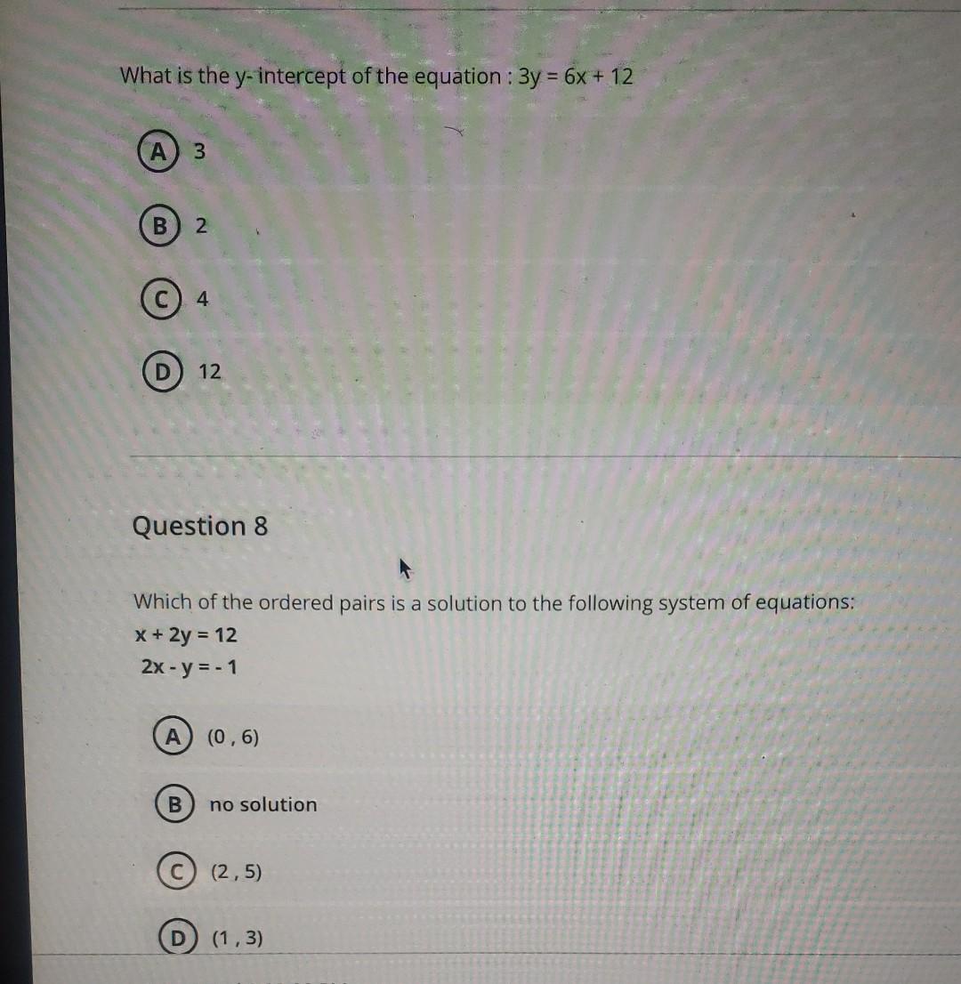 Solved What is the y-intercept of the equation : 3y=6x+12 | Chegg.com