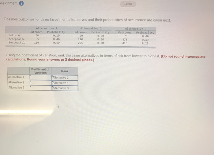 Solved Assignment Saved Possible outcomes for three | Chegg.com