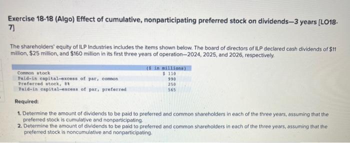 Solved Exercise 18-18 (Algo) Effect of cumulative, | Chegg.com