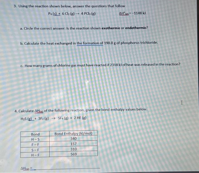 Solved 3. Using the reaction shown below, answer the | Chegg.com