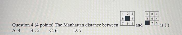 Solved Question 4 (4 points) The Manhattan distance between | Chegg.com