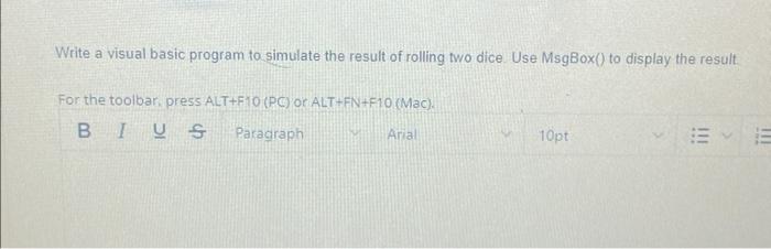 Solved Write a visual basic program to simulate the result | Chegg.com