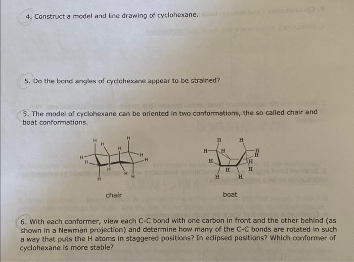 Solved 4. Construct a model and line drawing of cyclohexane. | Chegg.com
