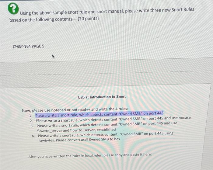 Solved Using the above sample snort rule and snort manual, | Chegg.com