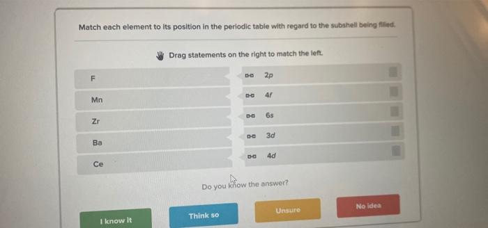 Solved Match each element to its position in the periodic | Chegg.com