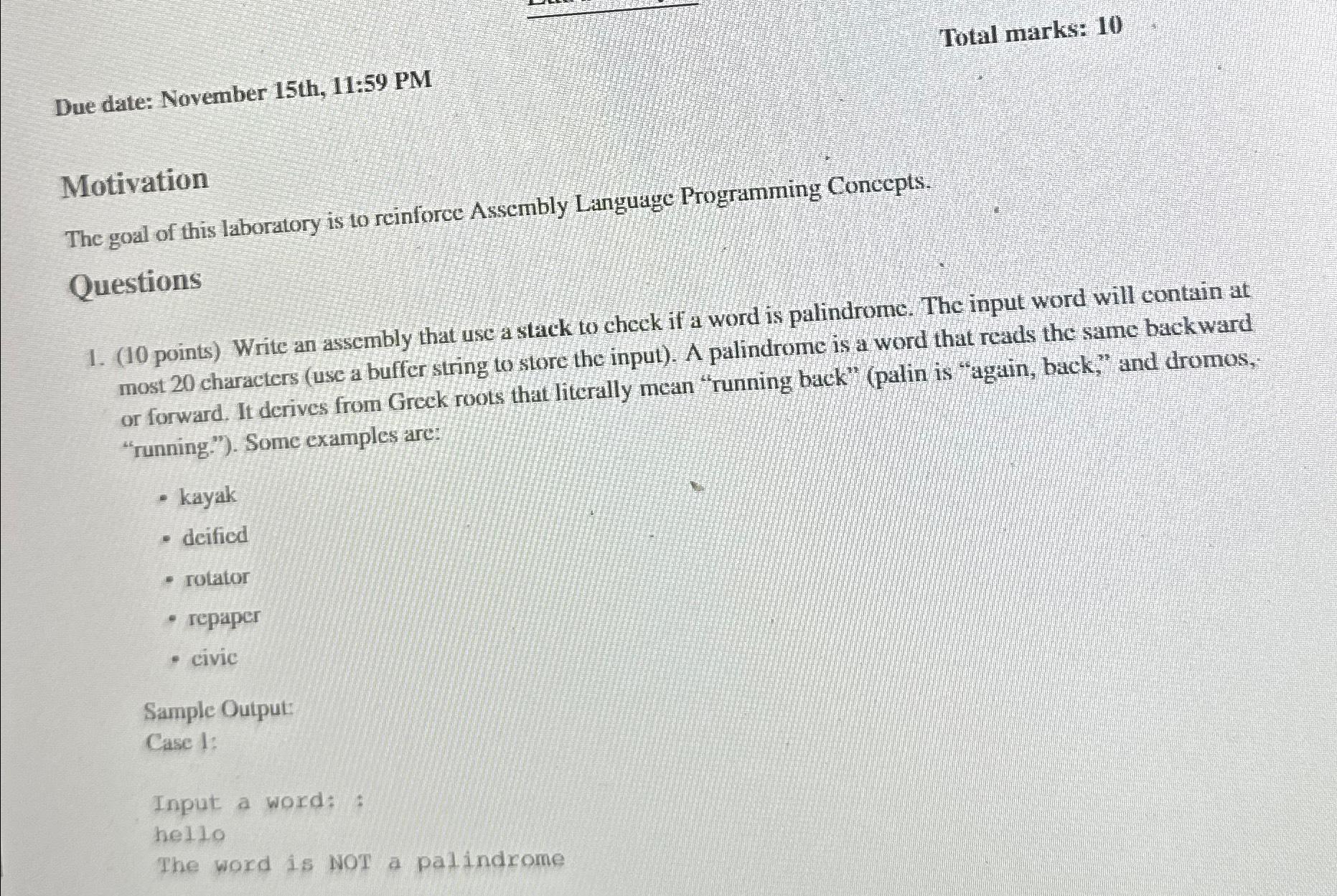 Solved Total marks: 10Due date: November 15th, 11:59 | Chegg.com