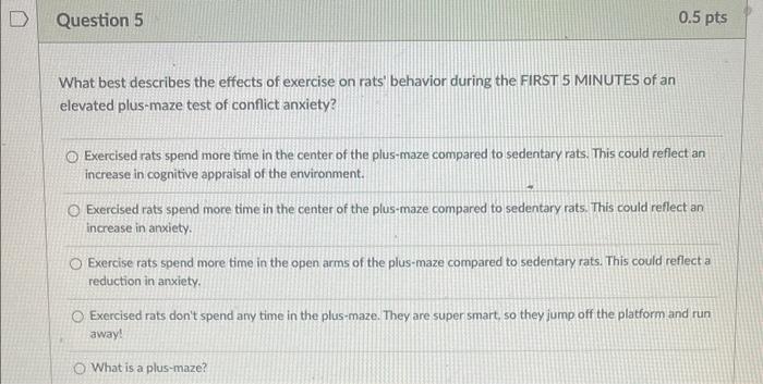 Solved What best describes the effects of exercise on rats' | Chegg.com