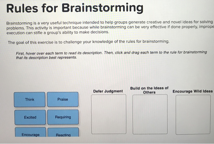 Rules for Brainstorming Brainstorming is a very | Chegg.com