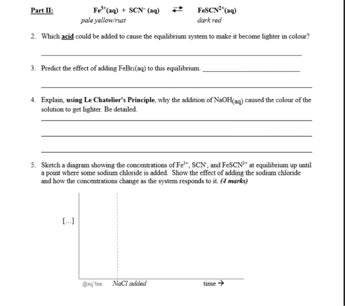 Solved Part II: Fe3+(aq) + SCN- (aq) FeSCN2+(aq) pale | Chegg.com