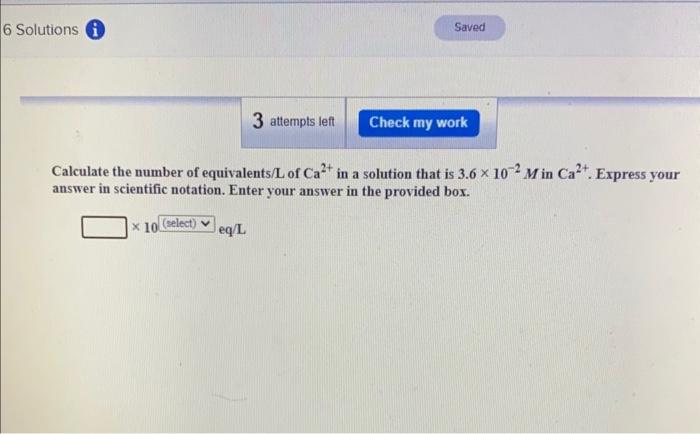 Solved Calculate the number of equivalents /L of Ca2+ in a | Chegg.com