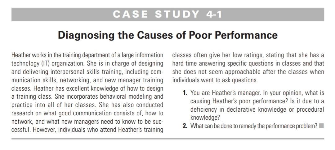 Solved Diagnosing the Causes of Poor Performance Heather | Chegg.com