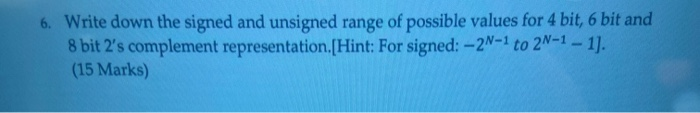 Solved 6. Write down the signed and unsigned range of | Chegg.com