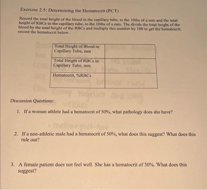 Solved Exercise 2.5: Determining the Hematocrit (PCT) Record | Chegg.com